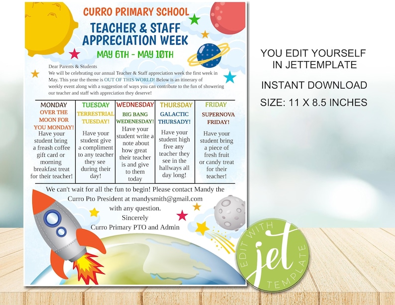 EDITABLE Space Theme Teacher Appreciation Staff Invitation Printable ...