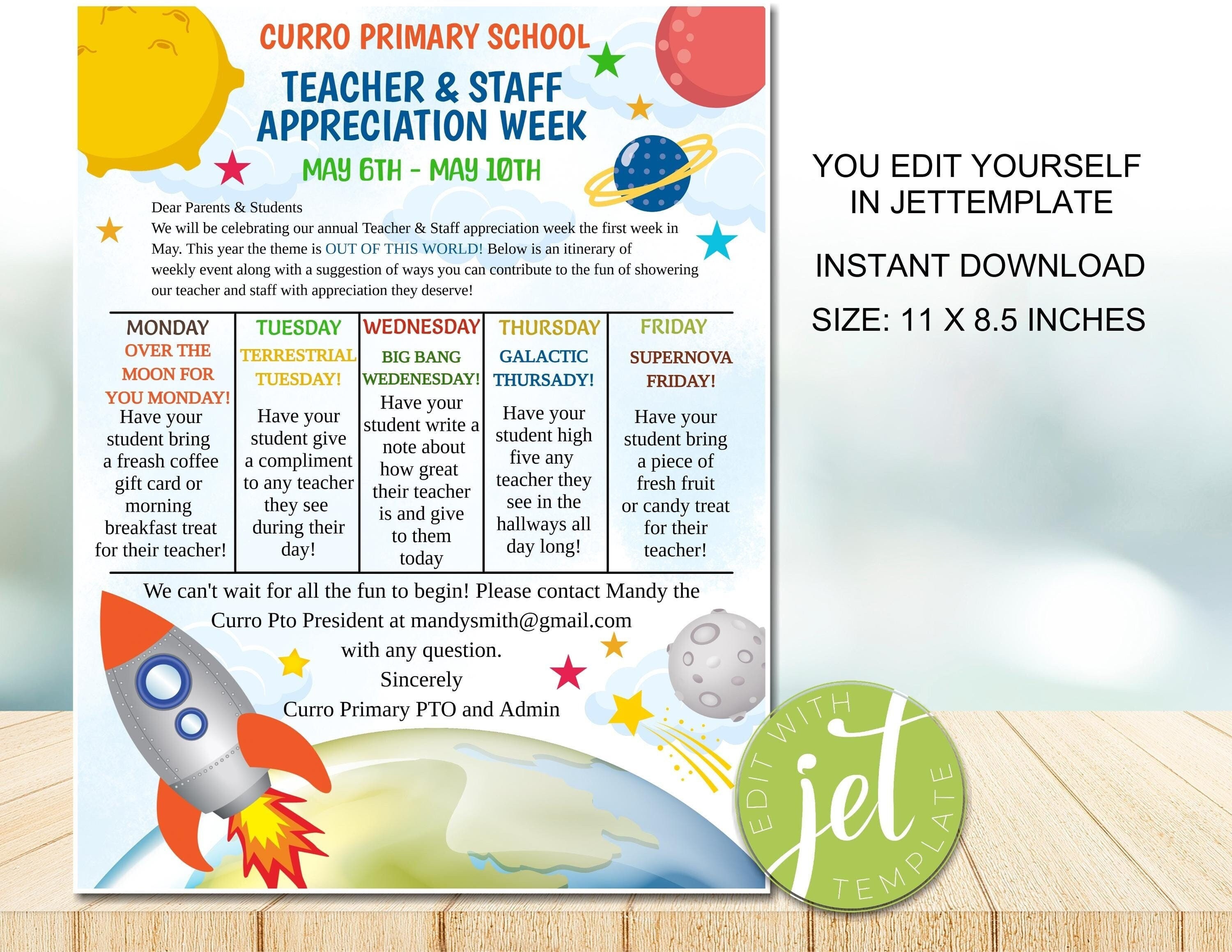 EDITABLE Space Theme Teacher Appreciation Staff Invitation Printable ...