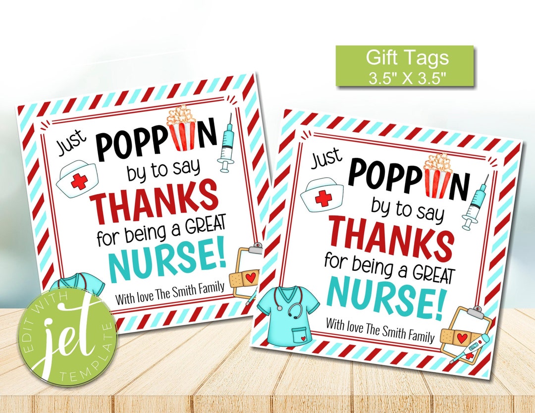 Editable Nurse Appreciation Popcorn Gift Tag, National Nurses Week ...
