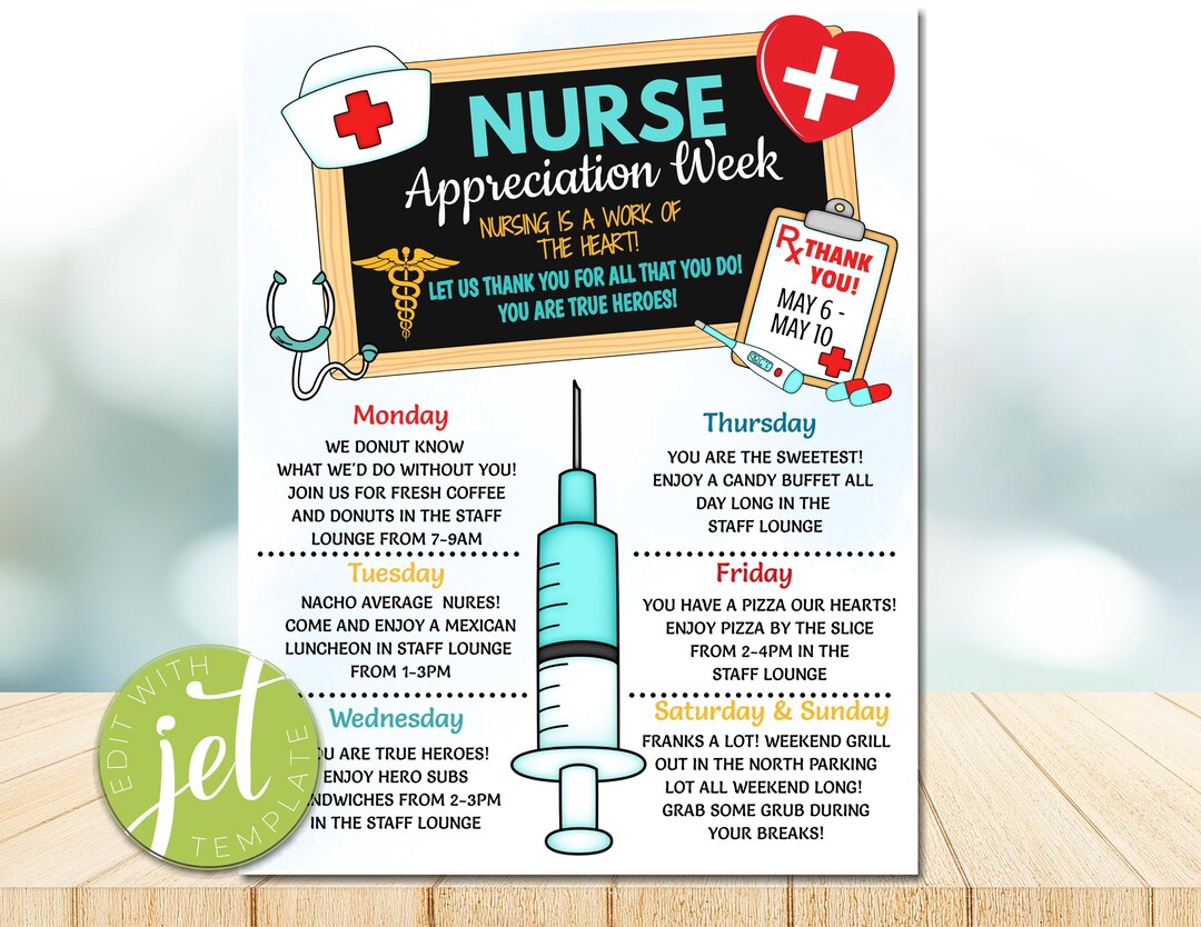Editable Nurse Appreciation Week Itinerary Template, Instant Download ...