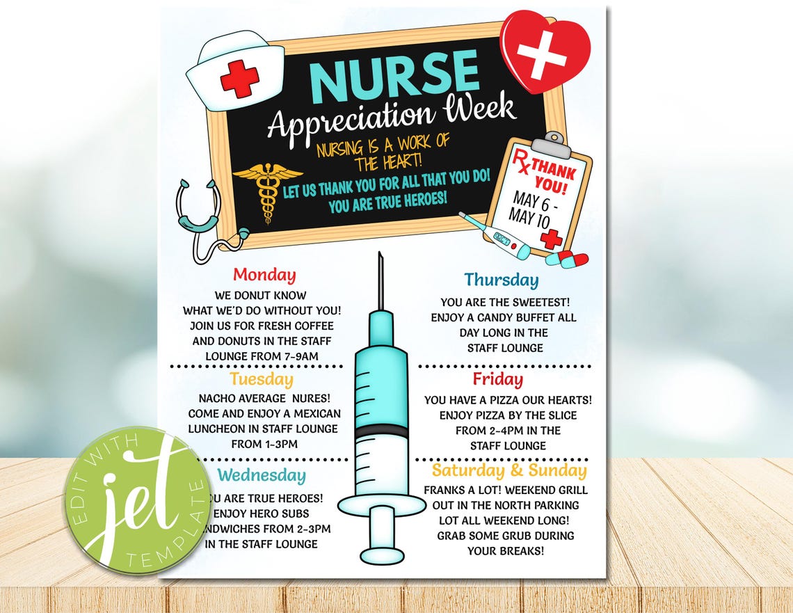 Editable Nurse Appreciation Week Itinerary Template, Instant Download ...
