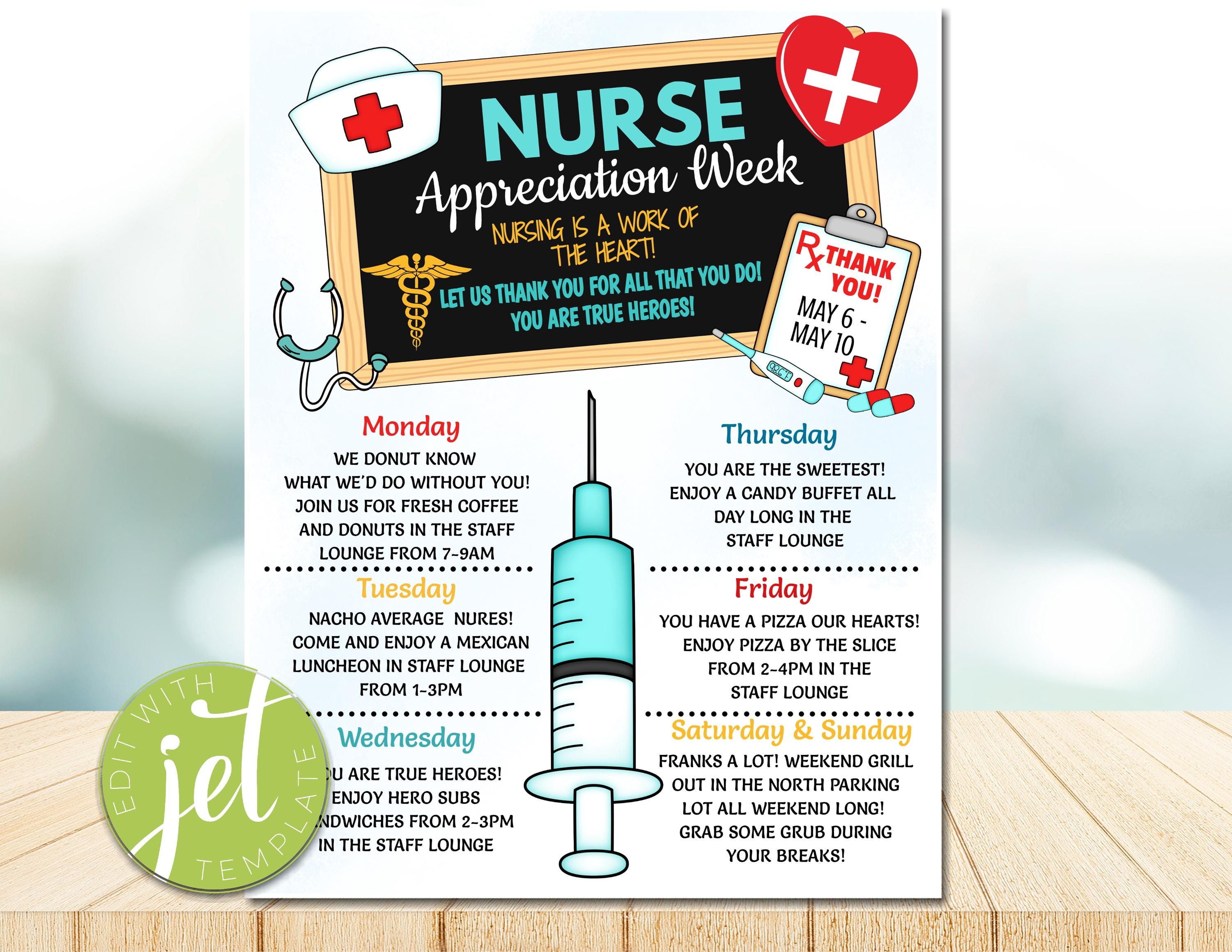 Editable Nurse Appreciation Week Itinerary Template, Instant Download ...