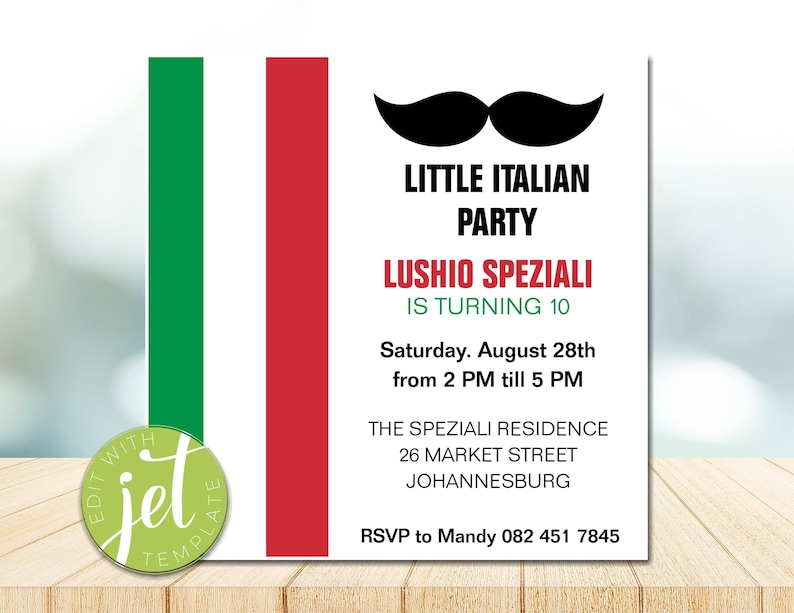 Editable Italian Party Invitation, Italian Kids' Birthday, Kids Italian ...