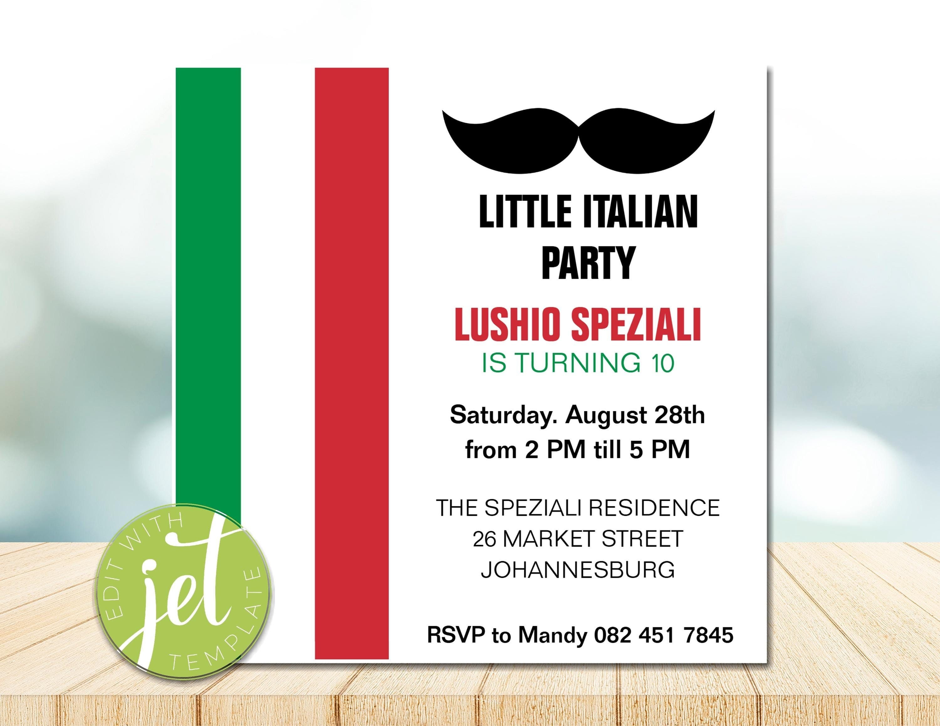 Editable Italian Party Invitation, Italian Kids' Birthday, Kids Italian ...