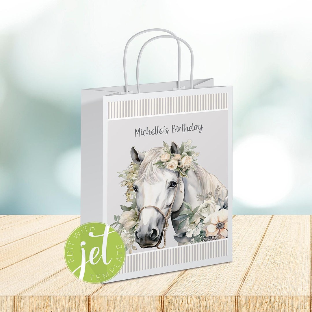 Editable Floral Horse Gift Bag Label, Gift Bag Label, Party Favor ...