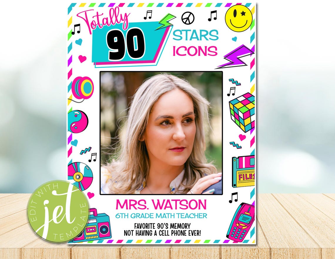 Editable Retro Throwback 80s 90s Theme Icons Poster, Appreciation Week ...