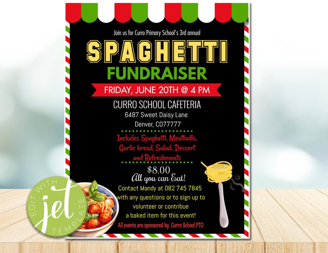 EDITABLE Spaghetti Fundraiser Flyer, Pasta Fundraiser, Italian ...