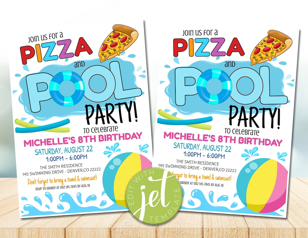 Editable Pizza and Pool Party Invitation, End of School Party, Instant ...