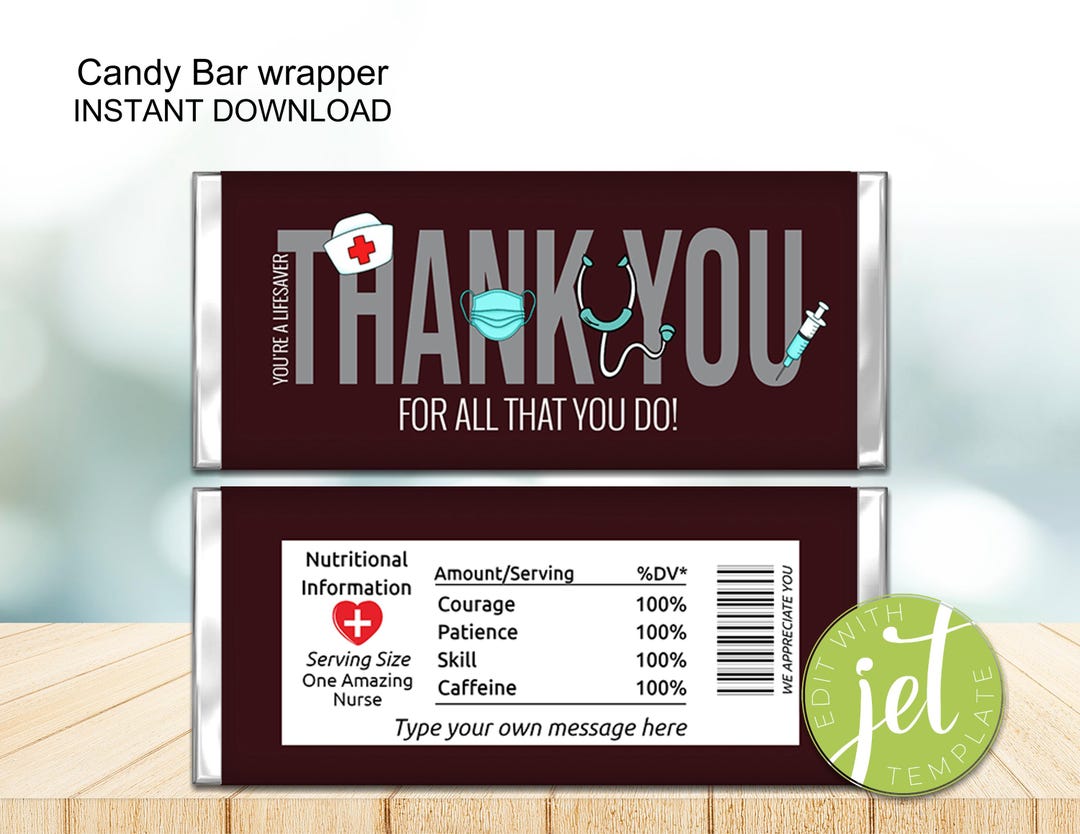 Editable Nurse Thank You Candy Wrapper, Nurses, Hospital Nurse, Gift ...