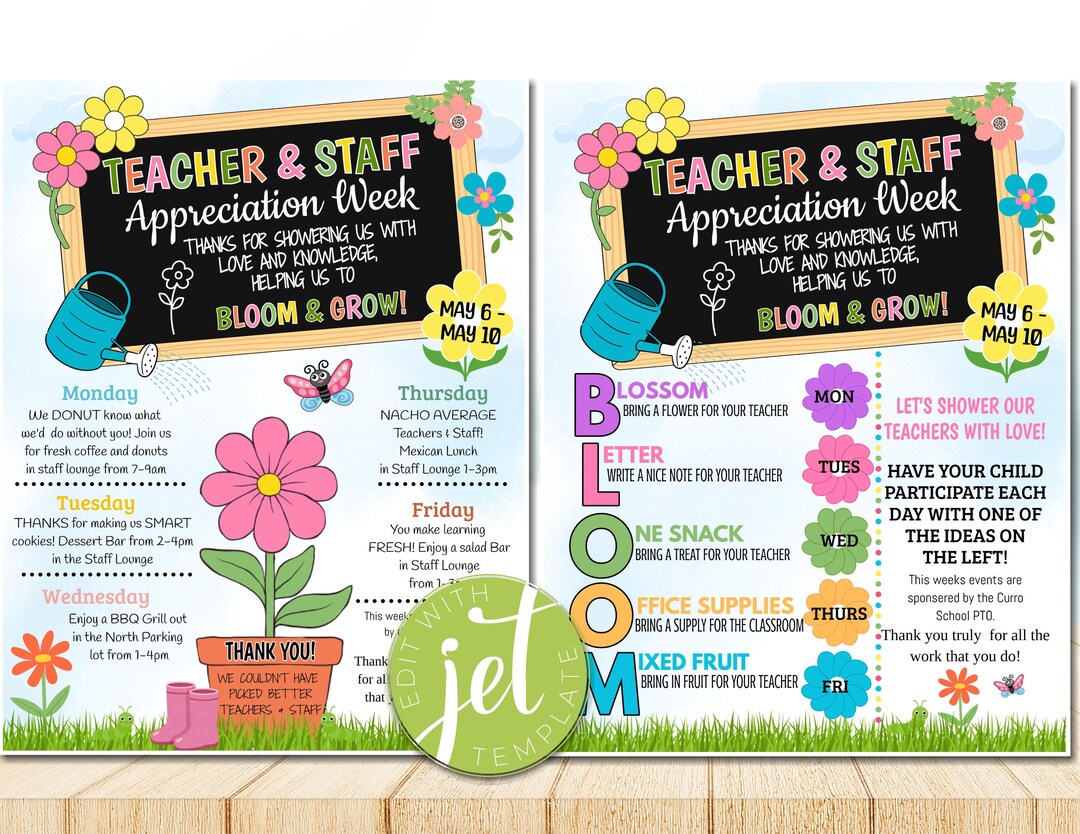 Editable Bloom Floral Theme Teacher Appreciation Invitation Set ...