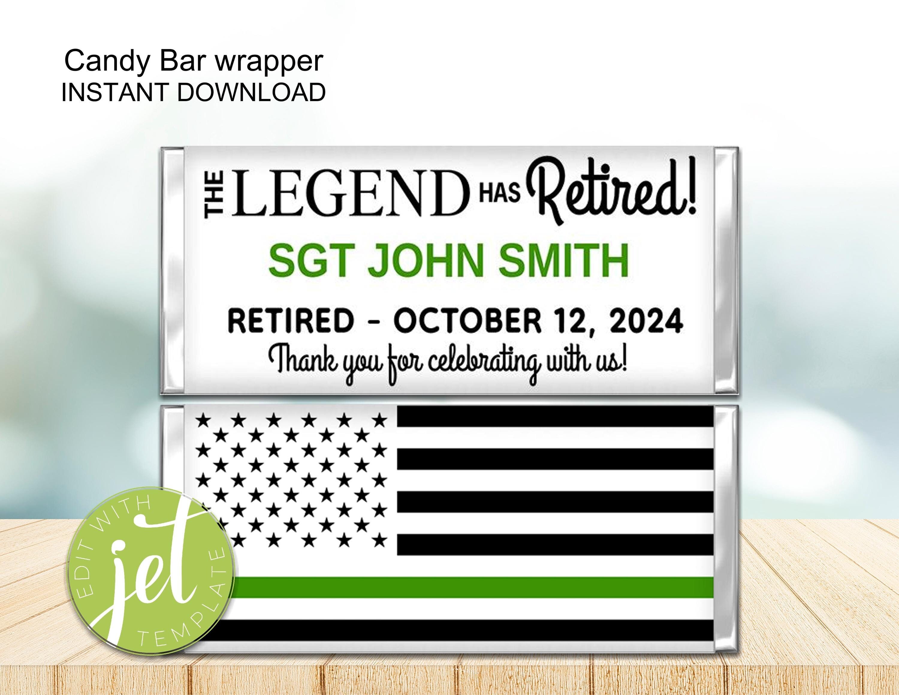 Editable Legend Retired Military Candy Bar Wrappers, Retirement Wrapper ...