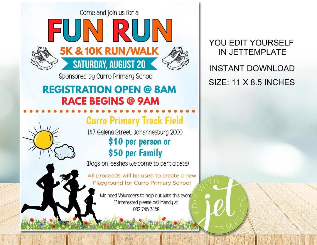 Editable Fun Run Flyer Template, Outdoor 5k 10k Run & Walk Race Flyer ...