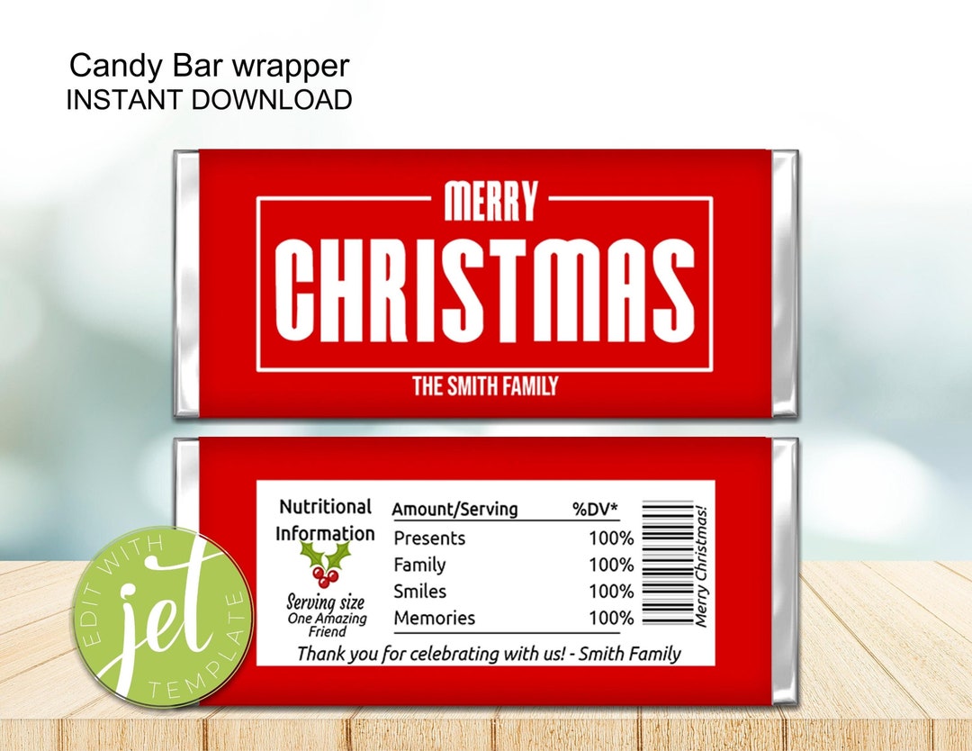 Editable Merry Christmas Candy Bar Wrapper Template, Christmas ...