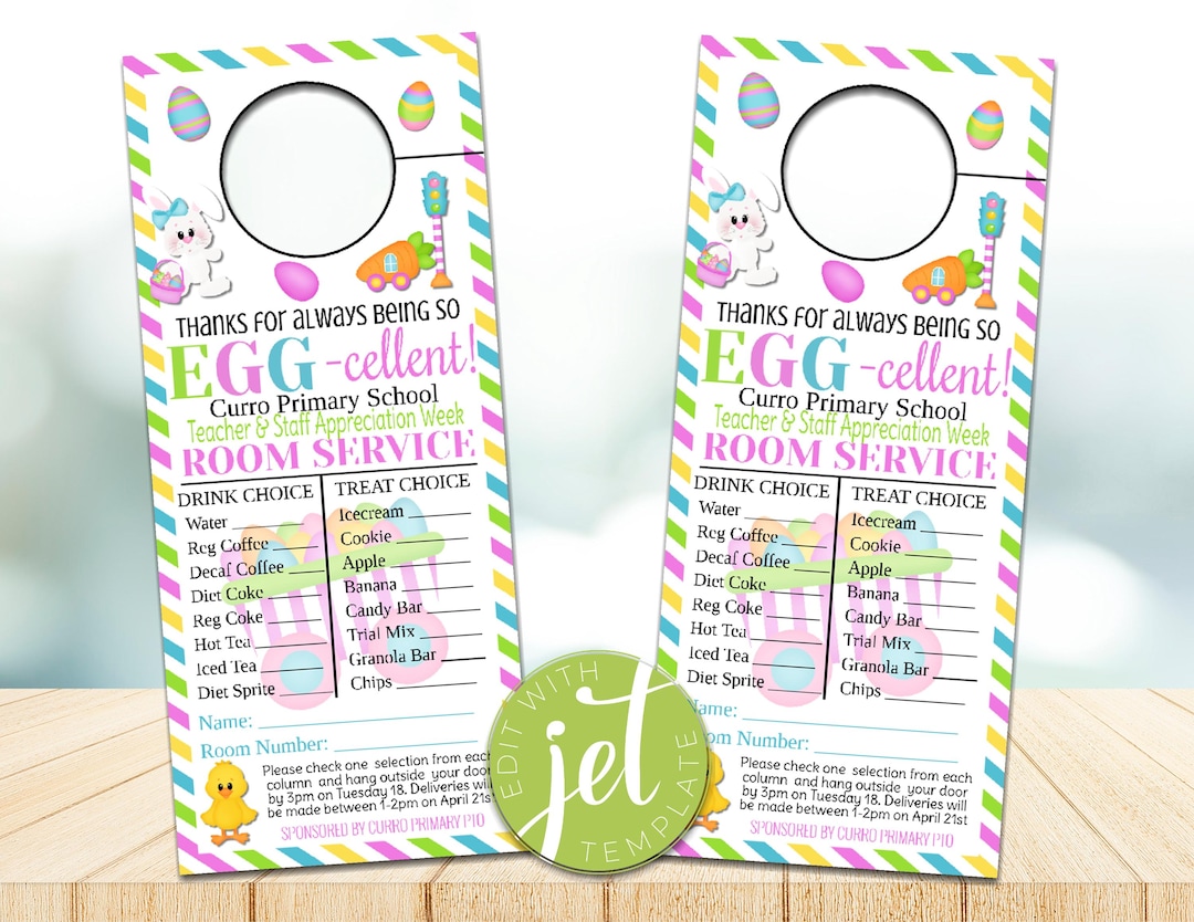 Editable Easter Room Service Door Hanger, Teacher and Staff ...