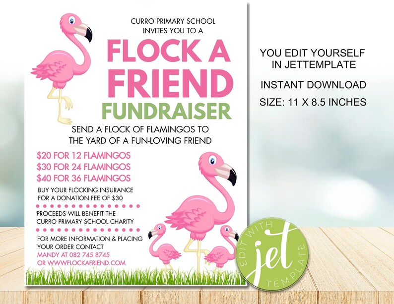 Editable Flock a Friend Flamingo Fundraiser Flyer, Printable Invite Summer Fundraiser Idea ...