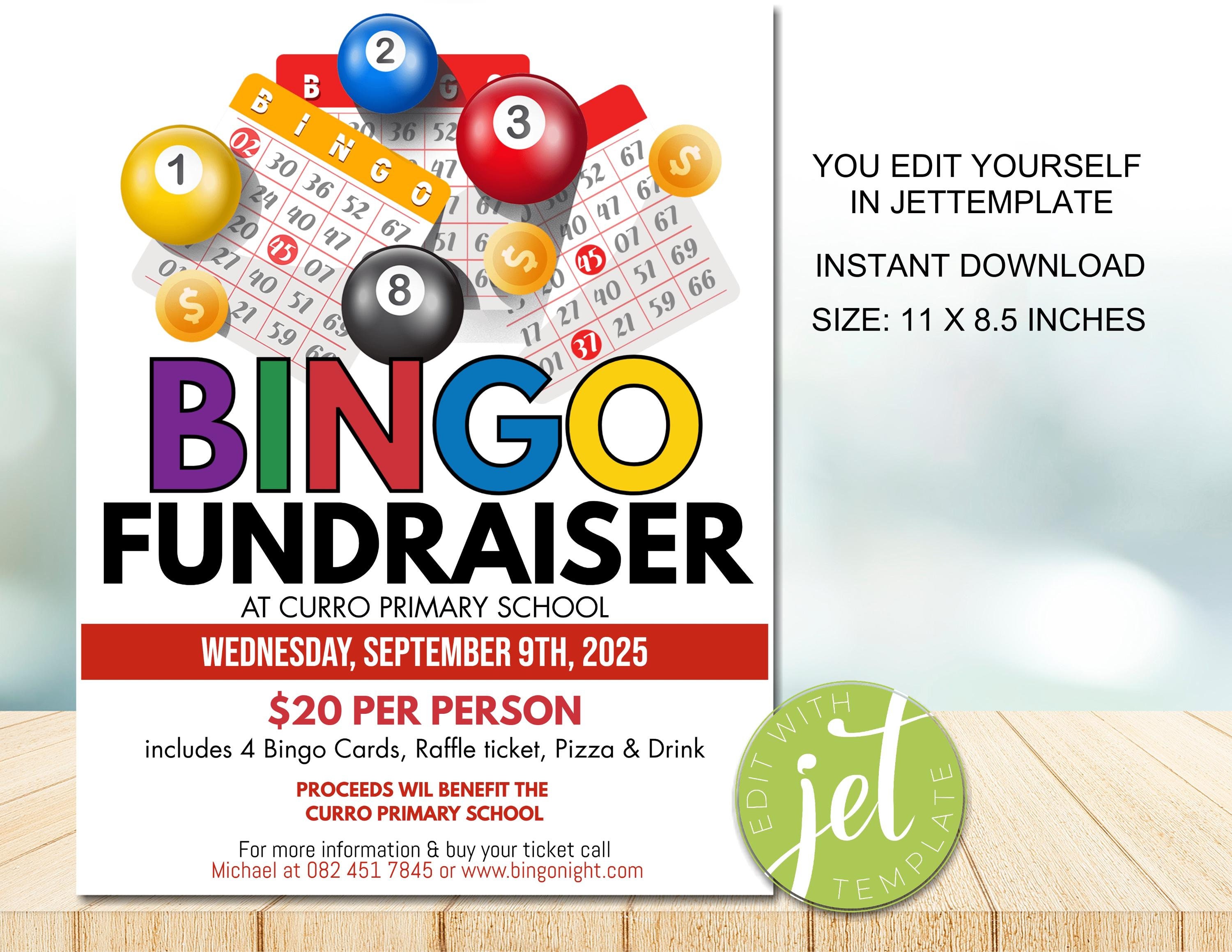 Editable Bingo Night Flyer, School Fundraiser PTA PTO, Instant Download ...
