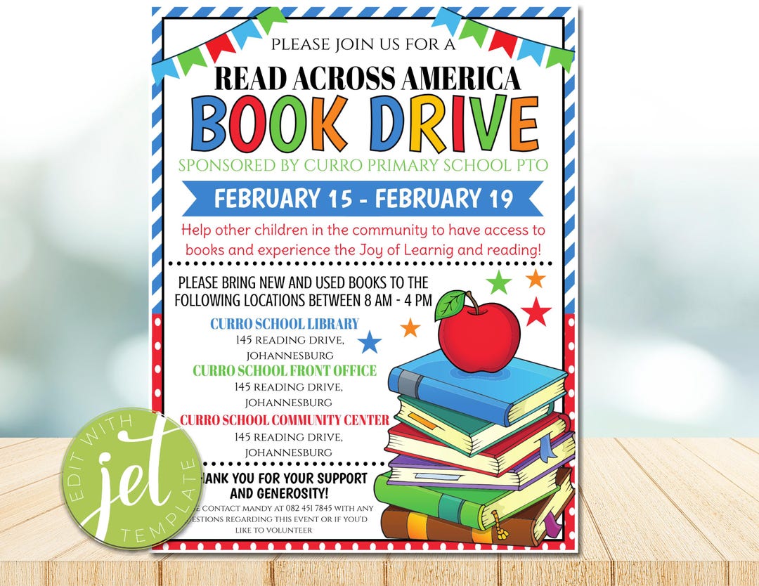 Editable Read Across America Book Drive Flyer, School Pto Pta, Literacy ...