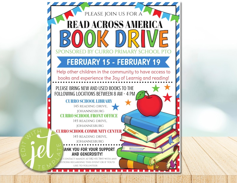 Editable Read Across America Book Drive Flyer, School Pto Pta, Literacy ...