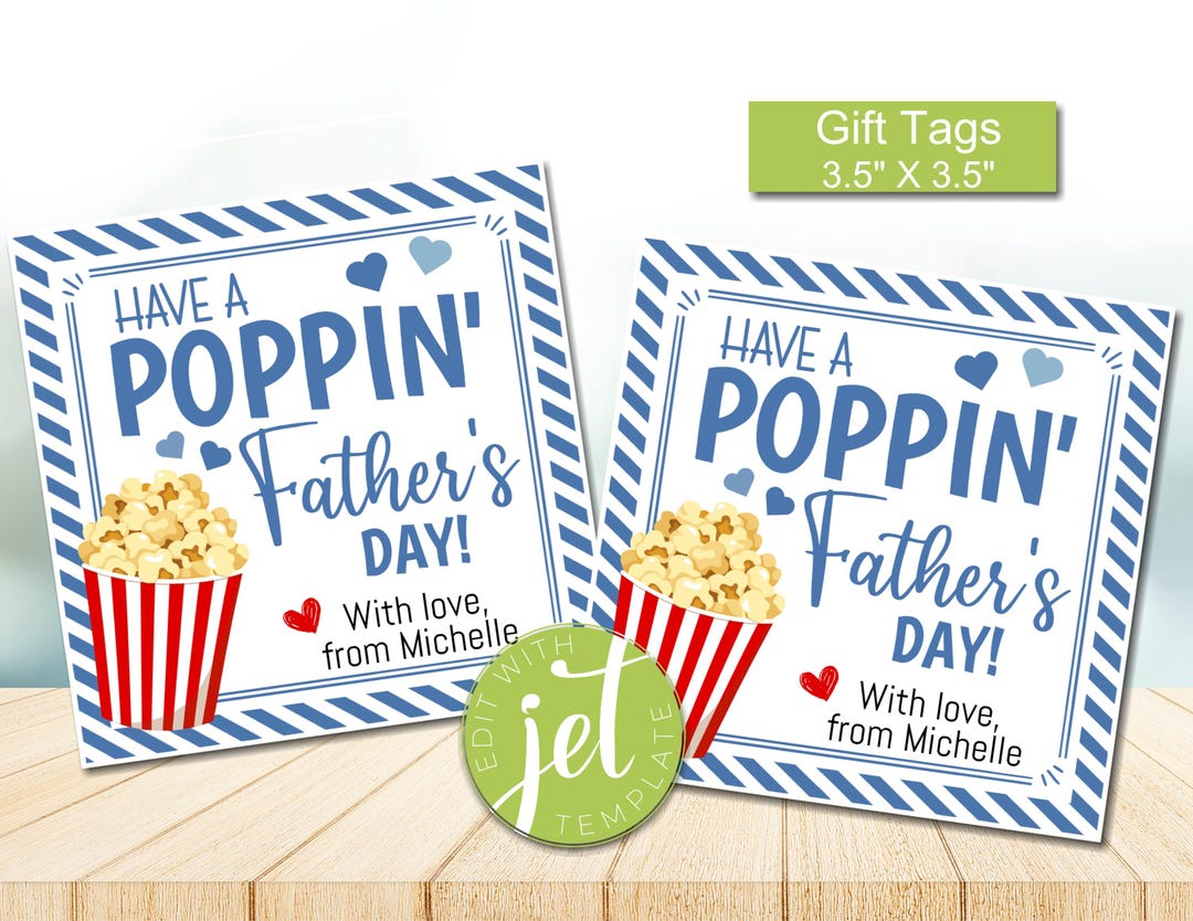 Editable Happy Father's Day Gift Tag, Father's Day Popcorn, Have a ...