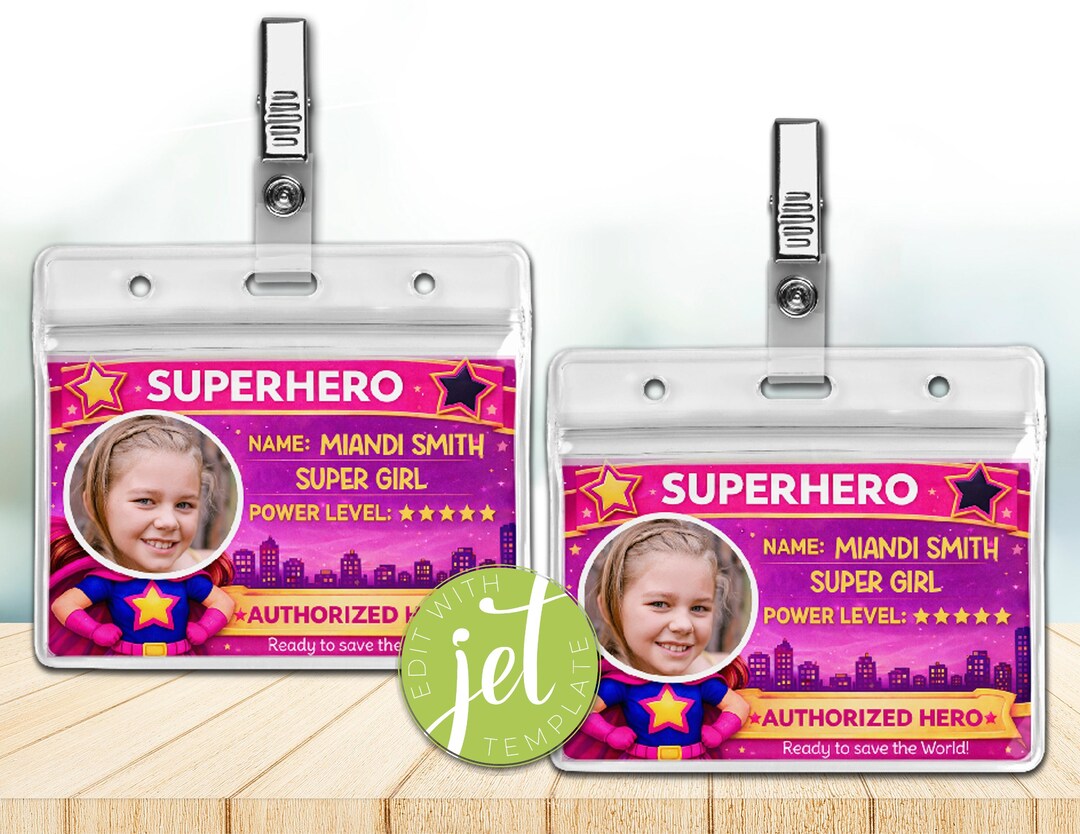 Editable Superhero ID Badge for Girls, Pretend Play Costume Party Name ...