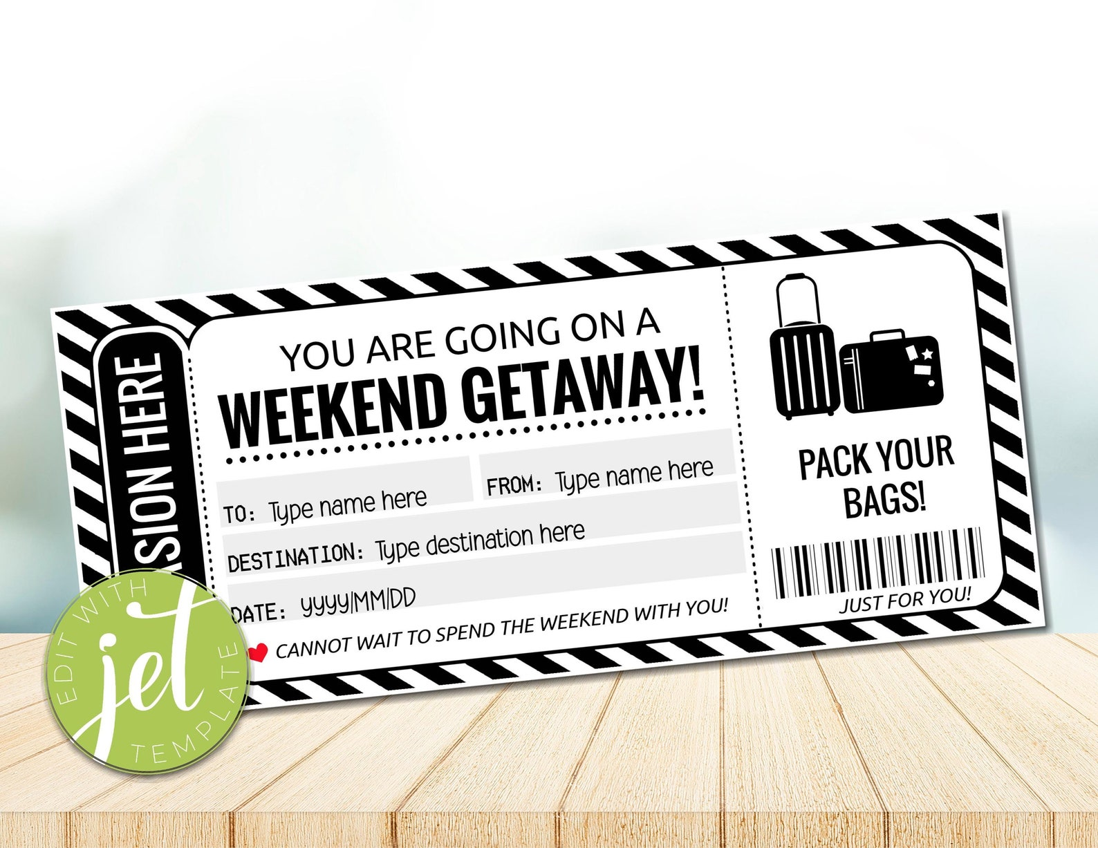 Editable Weekend Getaway Ticket Template, Surprise Weekend Away ...