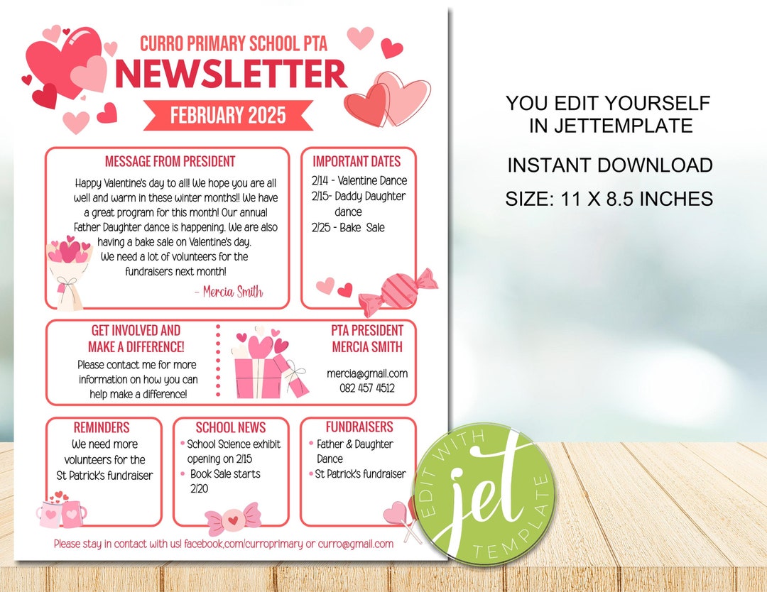 EDITABLE February Pto,pta Newsletter Template, Jettemplate Winter PTO ...