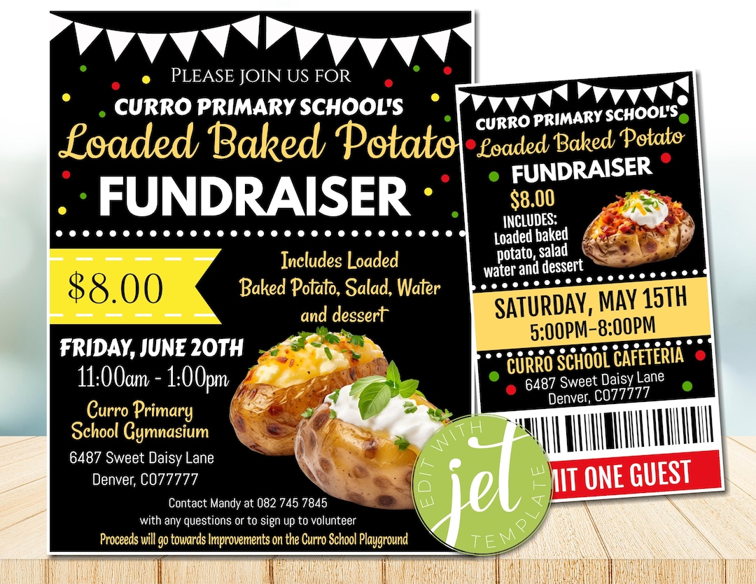 EDITABLE Loaded Baked Potato Fundraiser Flyer Ticket Set, Spud ...