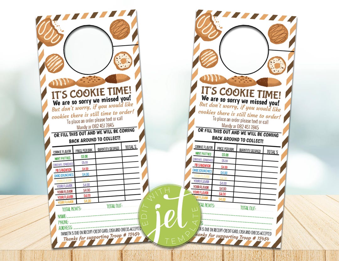 Editable Cookie Sales Door Hanger, Cookie Orders, INSTANT DOWNLOAD - Etsy