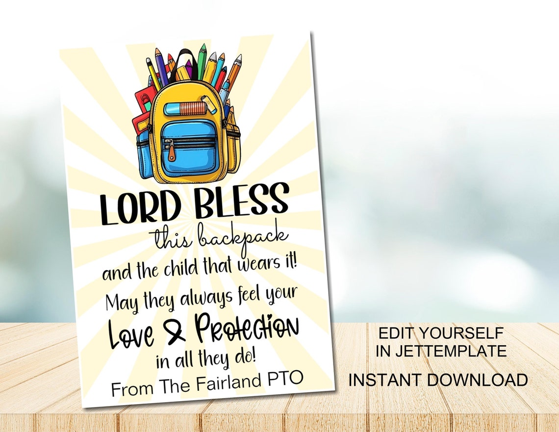 EDITABLE Backpack Blessings Tag, Sunday School Printable, Church ...