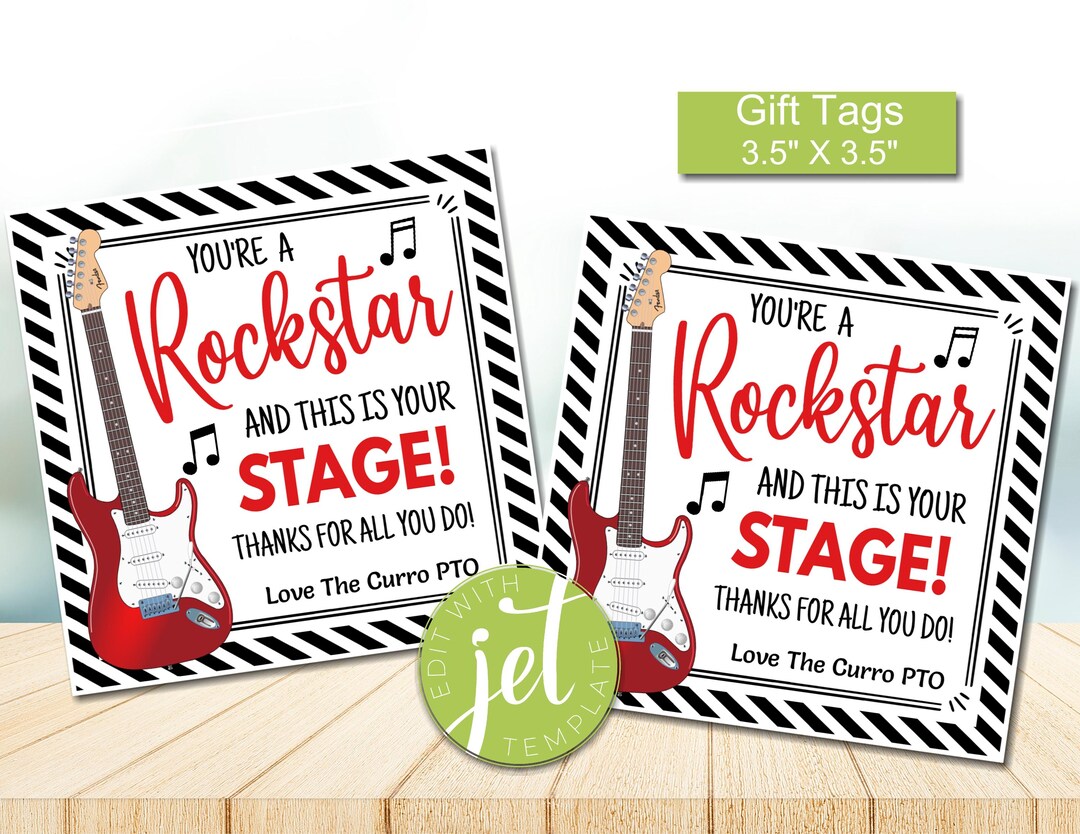 Editable You're a Rockstar School Pto Pta, Appreciation Gift Tags ...