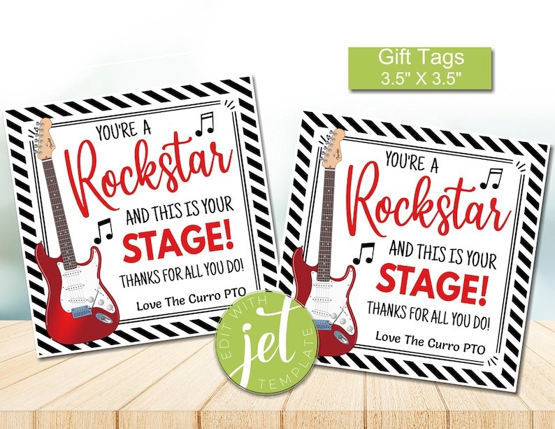 Editable You're a Rockstar School Pto Pta, Appreciation Gift Tags ...