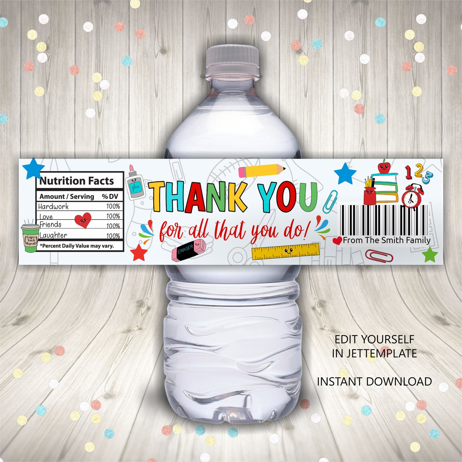 Editable Teacher Appreciation Water Bottle Labels, PTA PTO Drinking ...