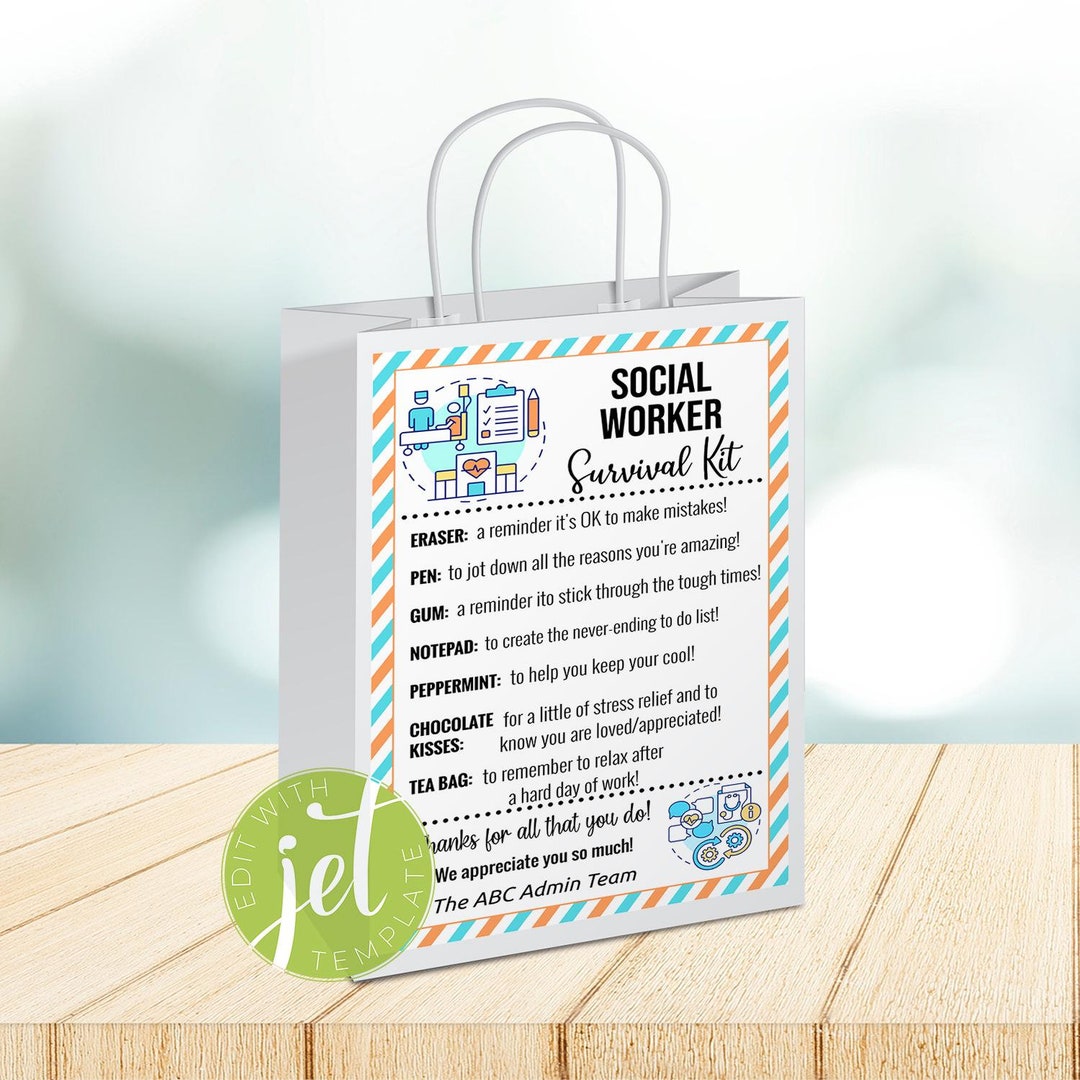 Editable Social Worker's Survival Kit Gift Tags, School Social Work ...