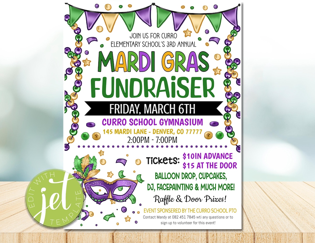 Editable Mardi Gras Fundraiser Flyer, PTA, PTO Fundraiser, Instant ...