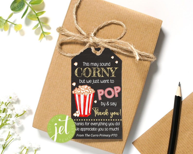 Editable Popcorn Thank You Tags, Teacher Appreciation, Printable ...