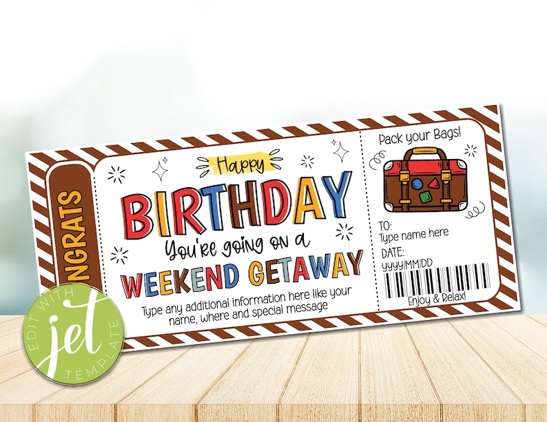 Editable Weekend Getaway Voucher Template, Surprise Trip Gift Ticket ...