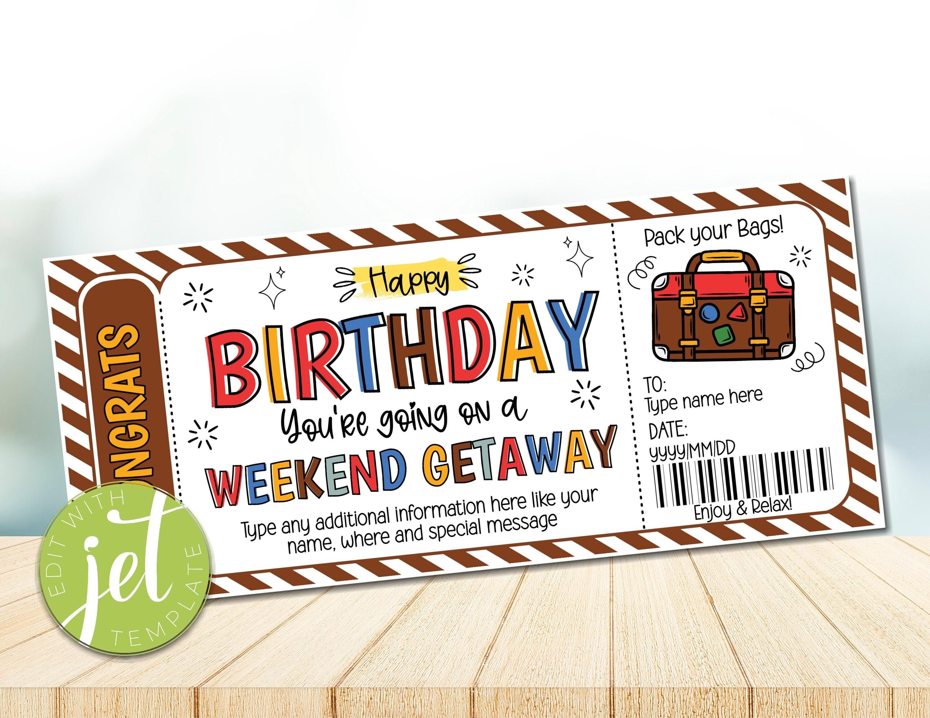 Editable Weekend Getaway Voucher Template, Surprise Trip Gift Ticket ...