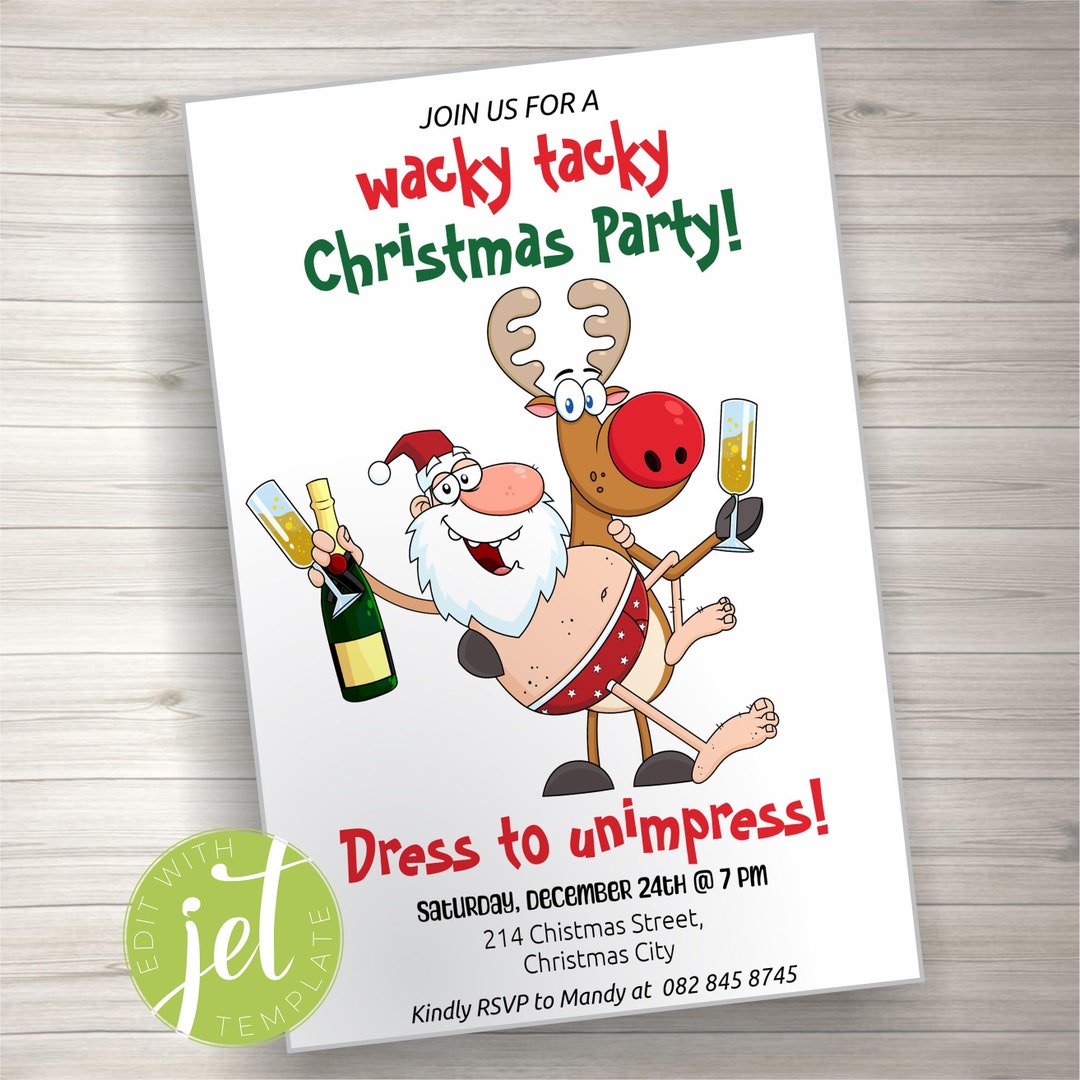 Editable Wacky Tacky Christmas Party, Ugly Christmas Sweater Party ...