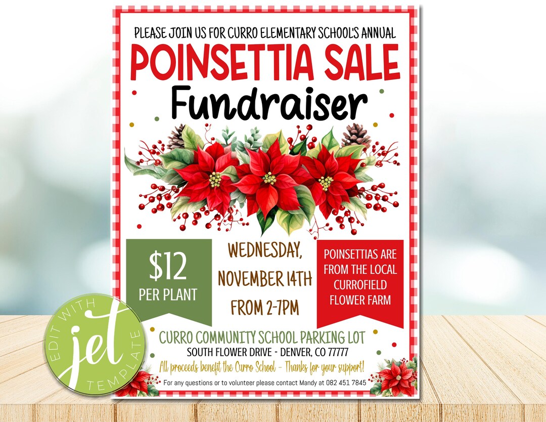 Editable Poinsettia Fundraiser Flyer, Christmas School Church Pto Pta ...