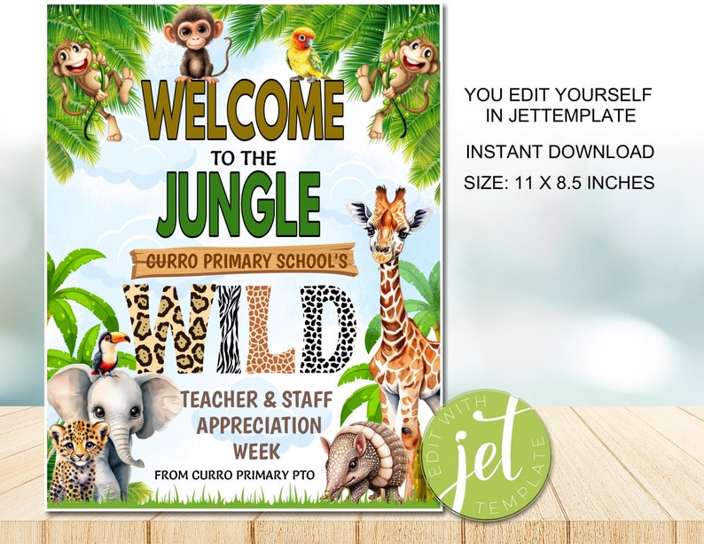 Editable Jungle Theme Teacher Appreciation Week Printable Welcome Sign ...