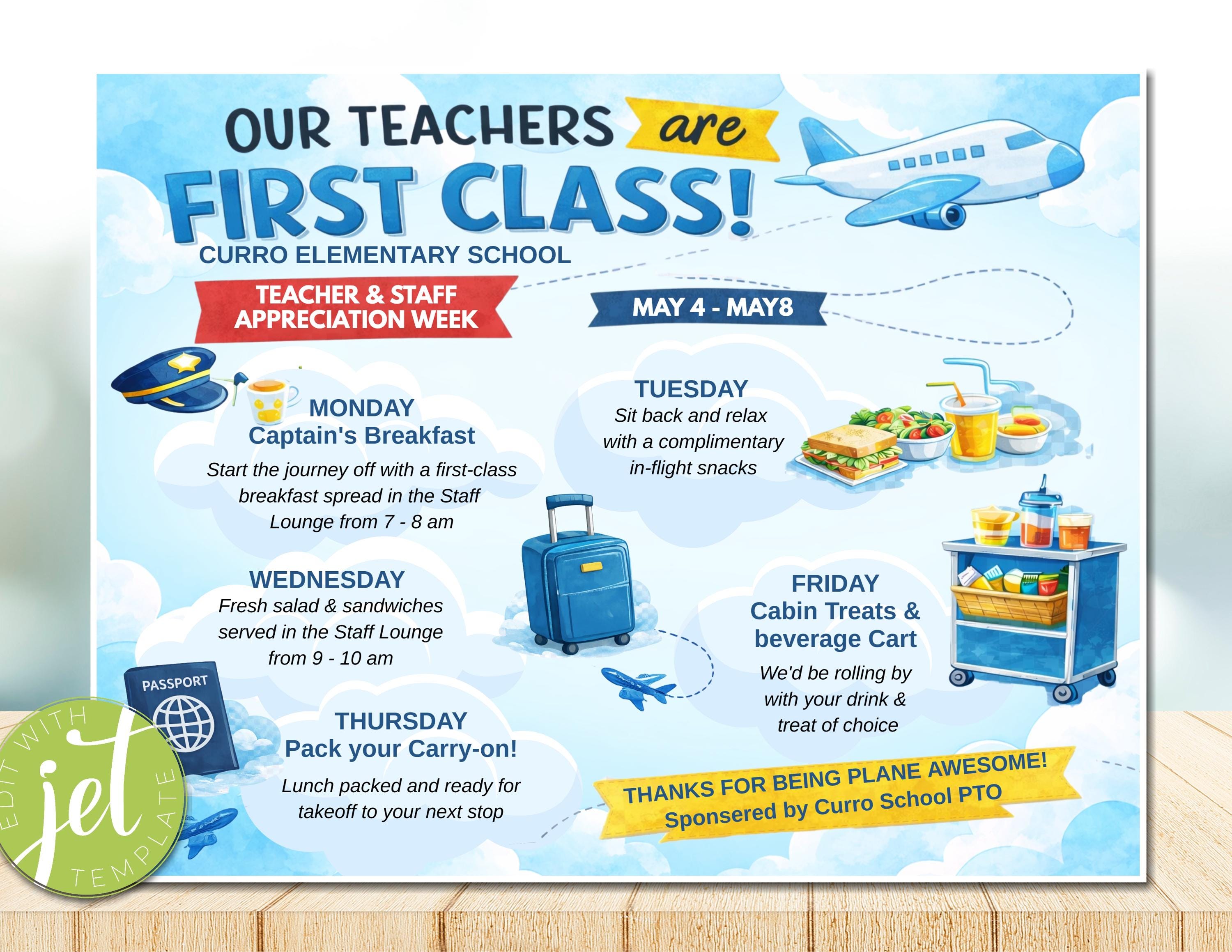 Teacher Appreciation Week Itinerary Flyer, Travel Theme Staff Schedule ...