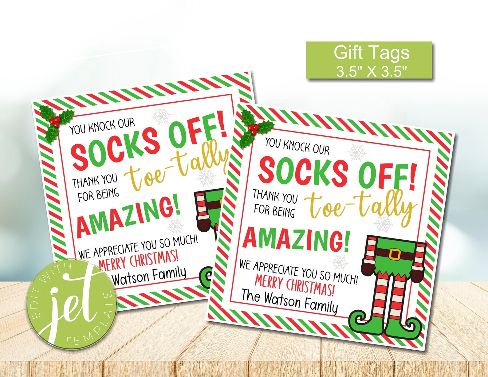 Editable Christmas Sock Gift Tags, Mani Pedi Gift, Toe-tally Amazing ...