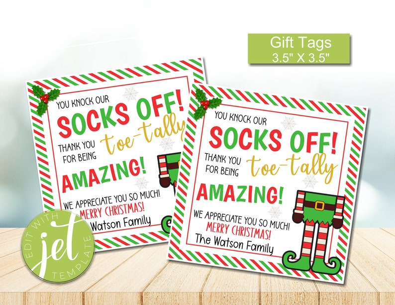 Editable Christmas Sock Gift Tags, Mani Pedi Gift, Toe-tally Amazing ...