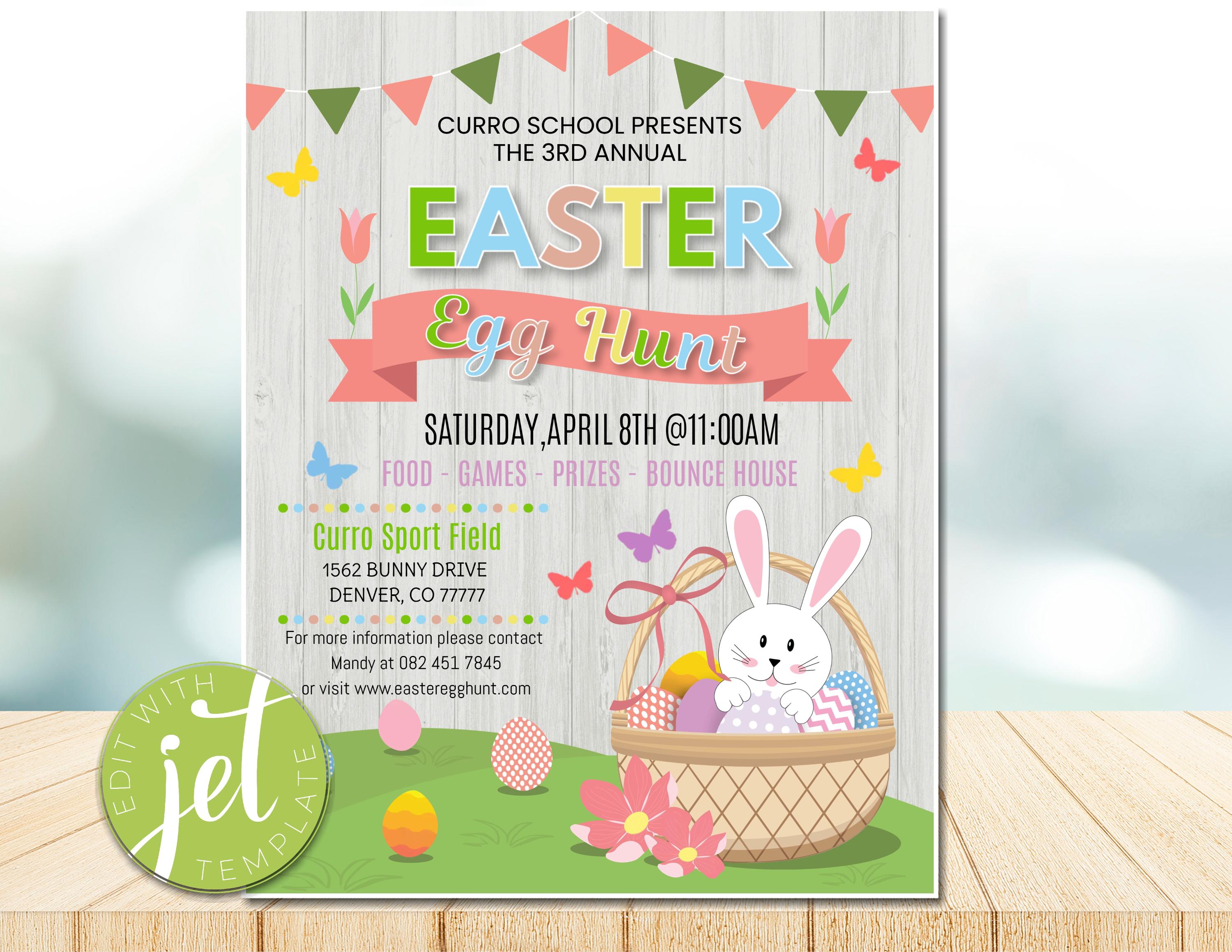 Editable Egg Hunt Flyer Printable, Church School Easter Event Template ...