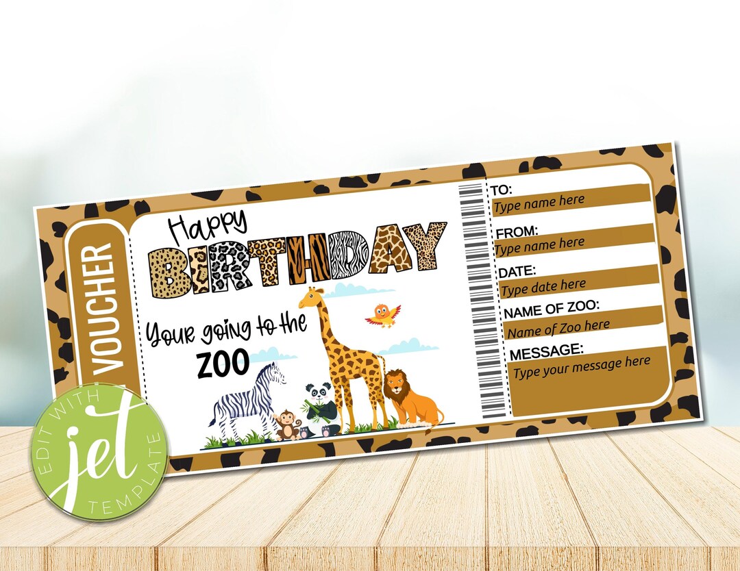 EDITABLE Zoo Ticket Printable Birthday Gift Voucher, Surprise Trip to ...