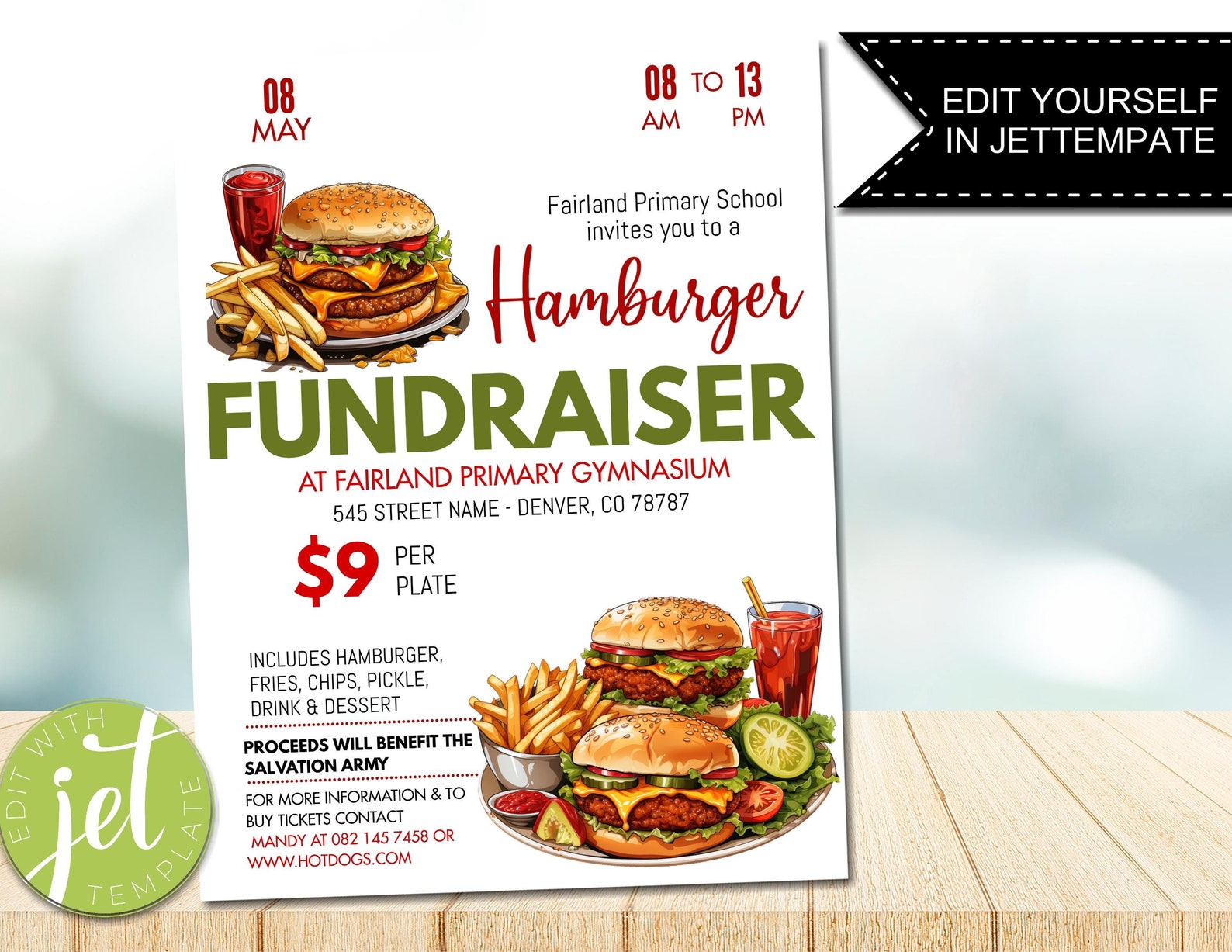 EDITABLE Hamburger Fundraiser Flyer, Printable PTA, PTO, School Church ...