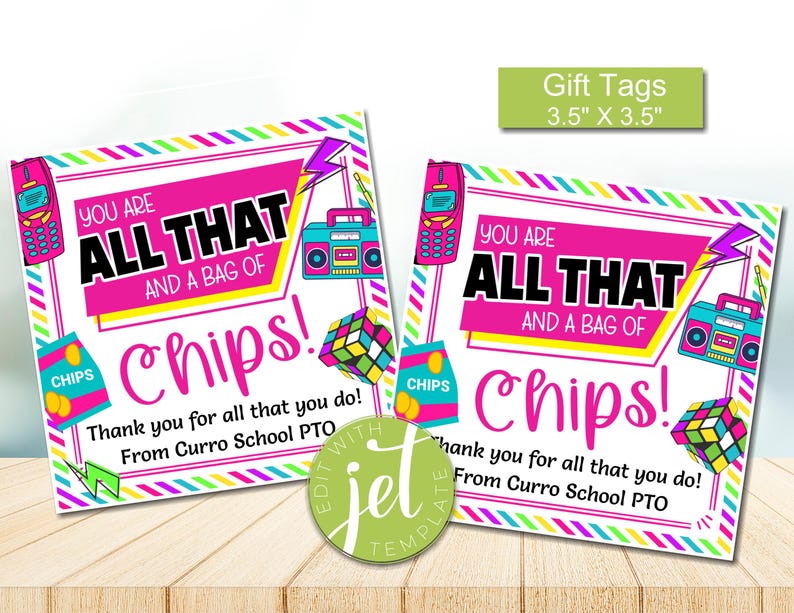 EDITABLE Totally 80s 90s Theme Printable Gift Tags, All That and a Bag ...