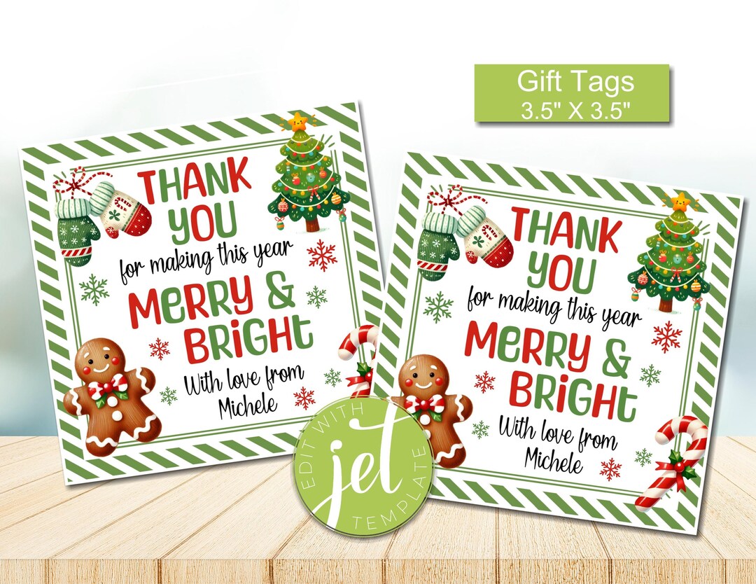 Editable Christmas School Thank You Gift Tags Template, DIY Merry and ...