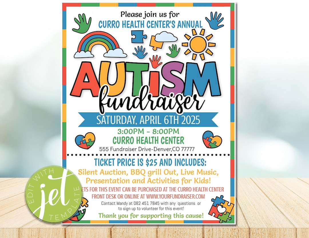 Editable Autism Awareness Fundraiser Flyer, School Pto Community ...