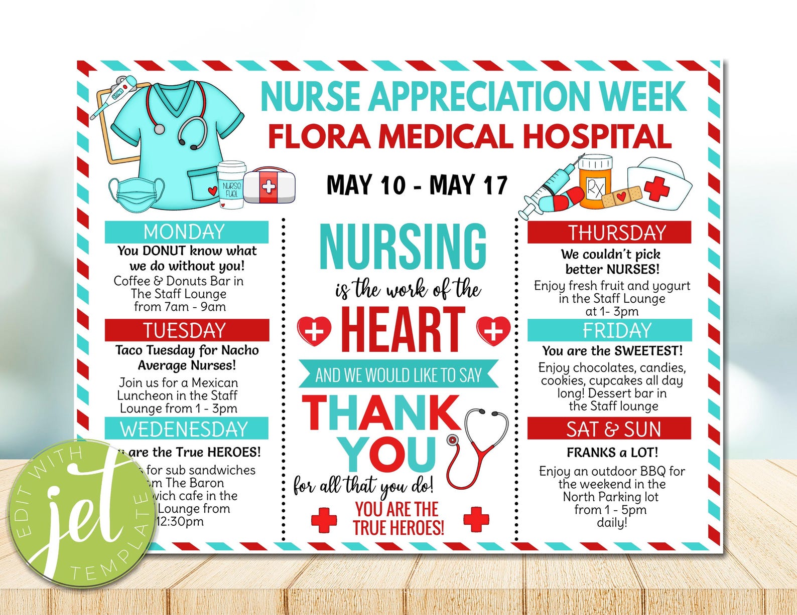Editable Nurse Appreciation Week Itinerary Template, Heart Medical ...